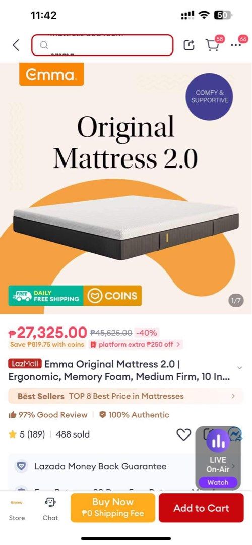 Emma Original Mattress 2.0 Queen, Furniture & Home Living, Furniture ...