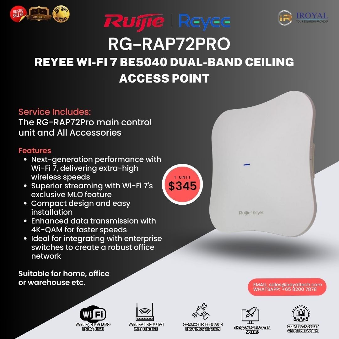 Ruijie RG-RAP72Pro, Reyee Wi-Fi 7 BE5040 Dual-Band Ceiling Access Point ...