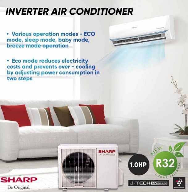 SHARP AUX18BED 2.0hp J-Tech Inverter Air Conditioner (R32) Full Set New ...