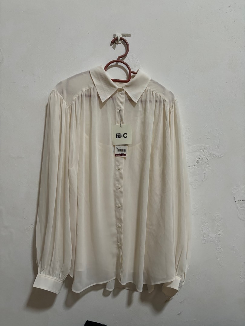 UNIQLO Blouse Off white w/inner (sheer), Women's Fashion, Tops, Blouses ...