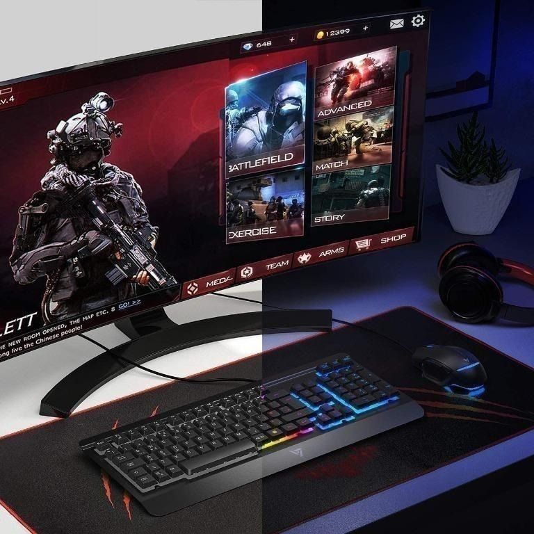 VICTSING FULL METAL USB RGB Gaming Keyboard, with Comfortable Wrist ...