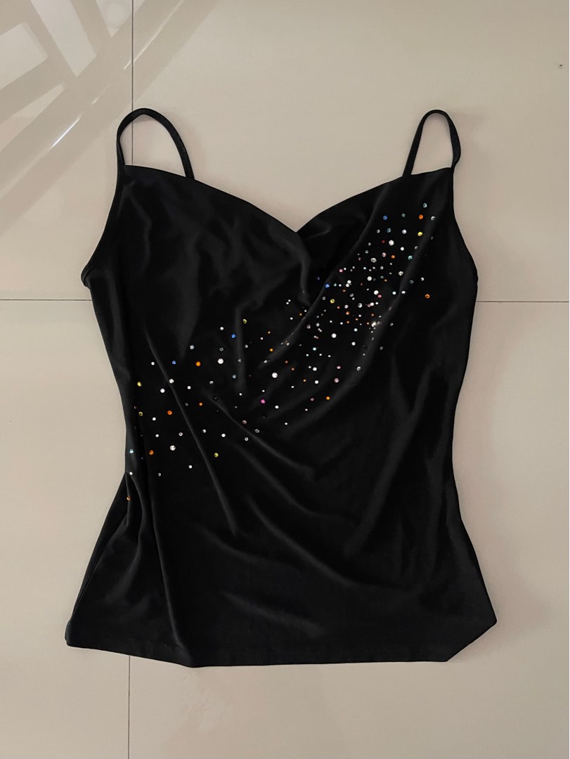 Vintage Bedazzled Cowl like Neckline Top, Women's Fashion, Tops ...