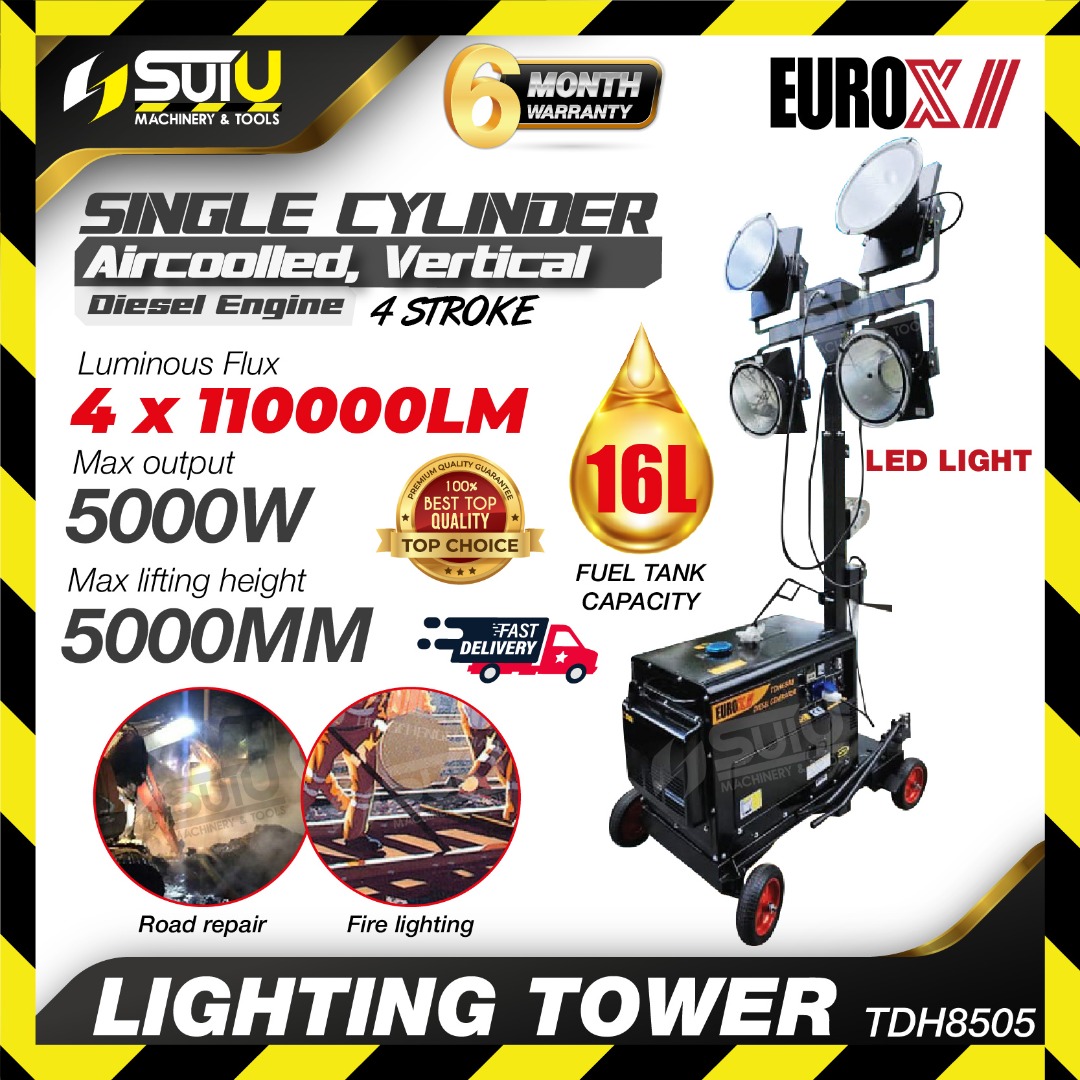 EUROX TDH8505 LED Lighting Tower w/ Diesel Engine 5000W, Furniture & Home Living, Lighting ...