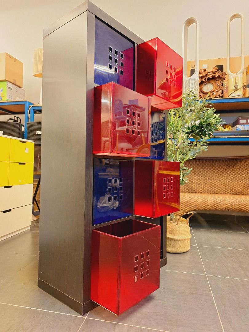 IKEA KALLAX Shelving unit w/ complete LEKMAN storage boxes, black-brown ...