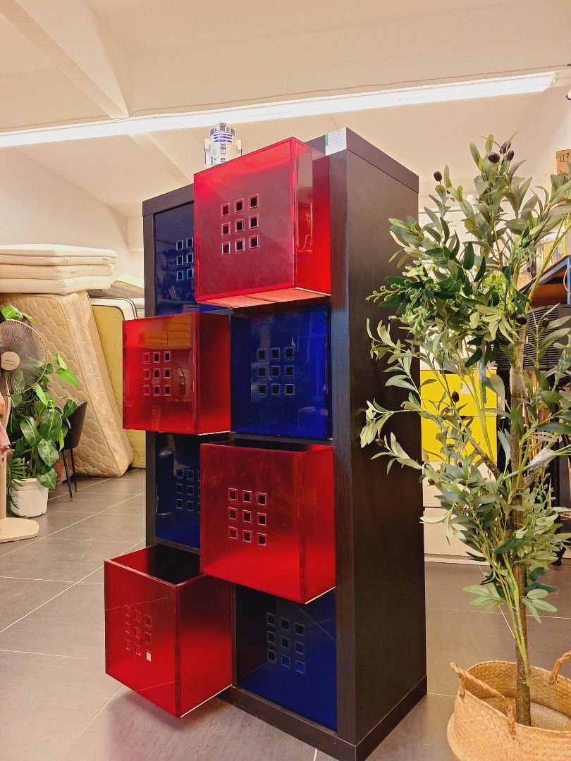 IKEA KALLAX Shelving unit w/ complete LEKMAN storage boxes, black-brown ...