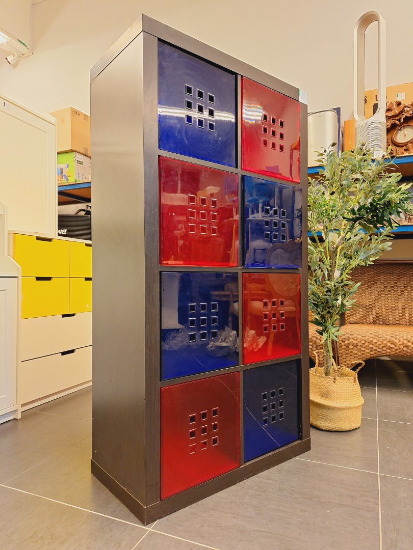 IKEA KALLAX Shelving unit w/ complete LEKMAN storage boxes, black-brown ...