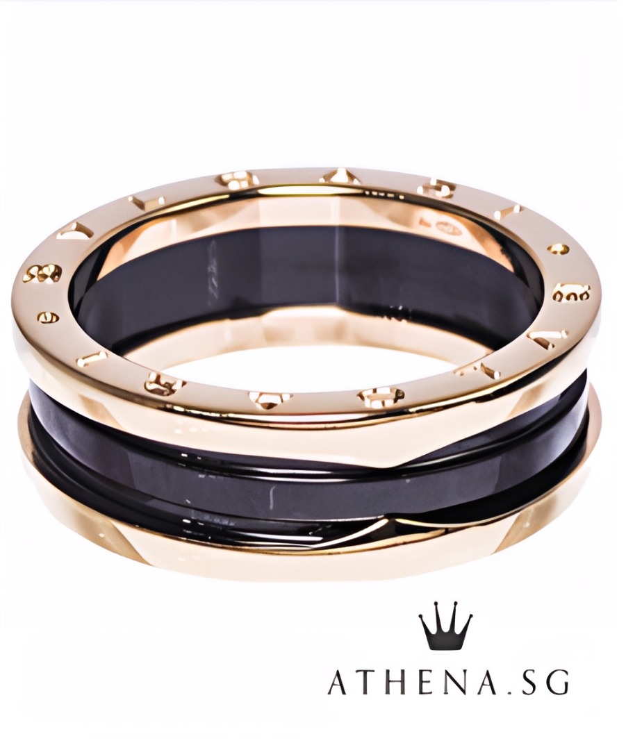 JW_WR_369 LIKE NEW 18K RG BVLGARI B.ZERO WITH BLACK CERAMIC 2 TIER RING ...