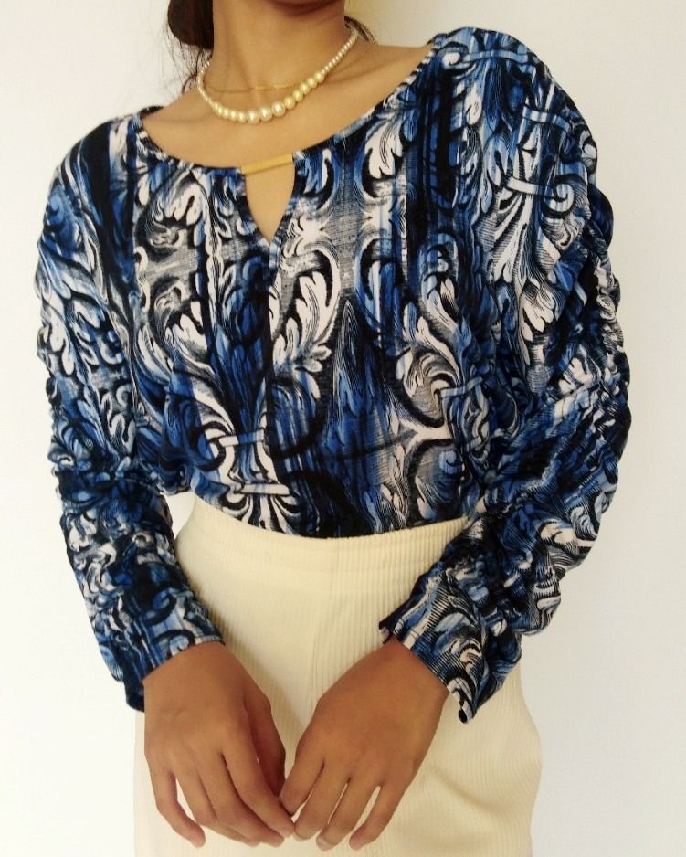 Ultramarine Blue Thalia Sodi Bohemian Metallic Keyhole Neck Pullover ...