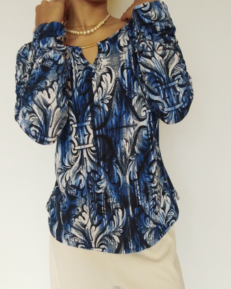 Ultramarine Blue Thalia Sodi Bohemian Metallic Keyhole Neck Pullover ...