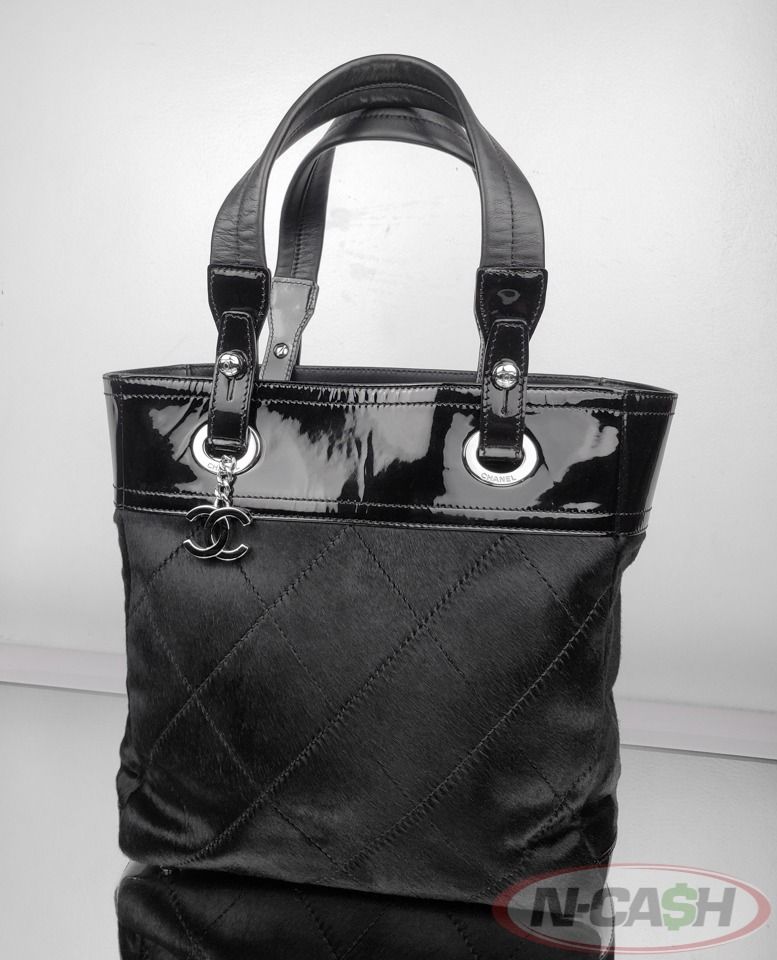 Chanel Black Patent Leather Pony Hair Paris Biarritz Small Tote Bag ...
