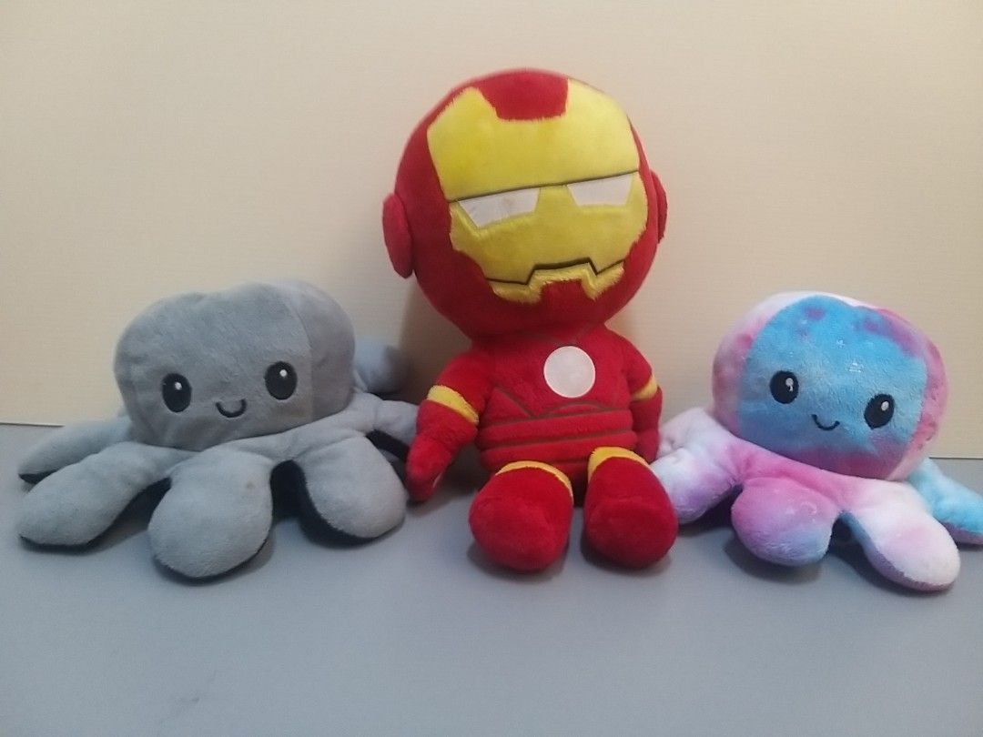 Combo Marvel Iron man soft toy and 2 reviseble flip octopus, Hobbies ...