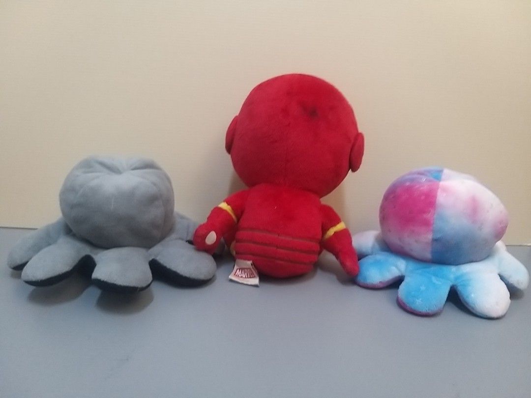 Combo Marvel Iron man soft toy and 2 reviseble flip octopus, Hobbies ...