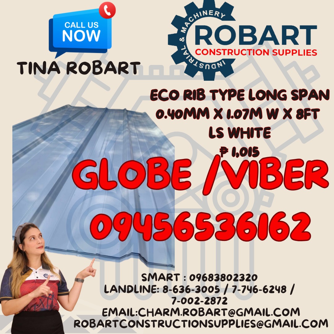 Eco Rib Type Long Span 0.40mm x 1.07m W x 8ft LS White, Commercial ...