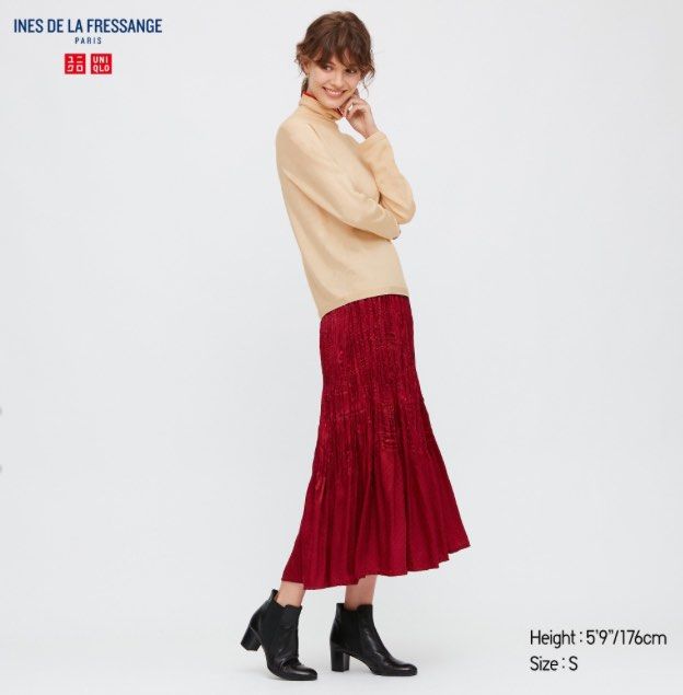 Ines de la Fressange X Uniqlo Women’s Red Blue Polka Dot Crinkle Skirt, Women's Fashion, Bottoms ...