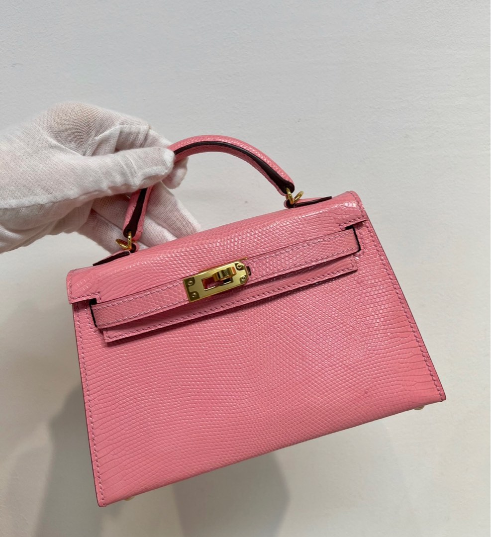 MINI KELLY LIZARD PINK GHW, Luxury, Bags & Wallets on Carousell