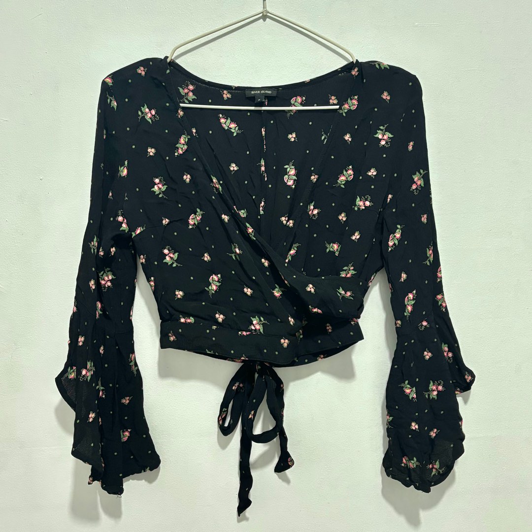 River Island Floral Wrap Around Crop Top, Women's Fashion, Tops ...