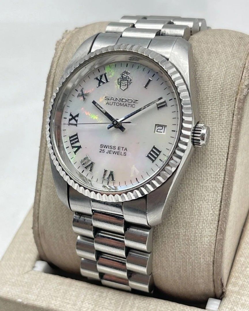 Sandoz Swiss Eta Mother of Pearl Roman Dial Steel, Luxury, Watches on ...
