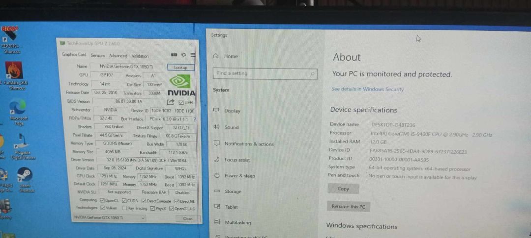 system unit good for gaming i5 9th gen/4GB video card 1050ti/16GB ram ...