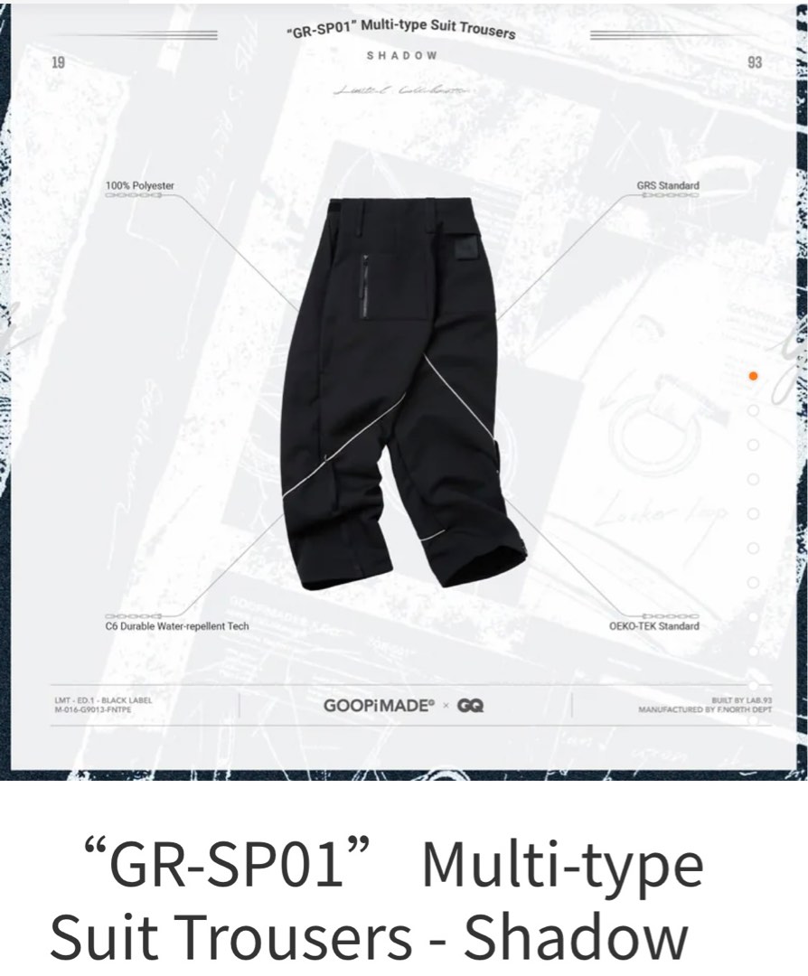 Sz3 Goopimade goopi “GR-SP01” Multi-type Suit Trousers - Shadow, 男裝, 褲＆半截裙, 長褲 - Carousell