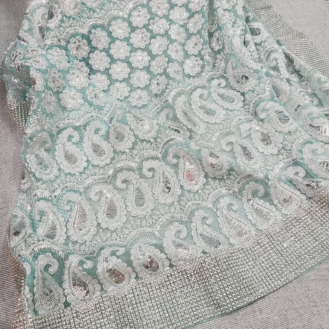 Turquoise [S] Bling Shimmer Shiny Dinner Saree With Top Sewn and Inner ...