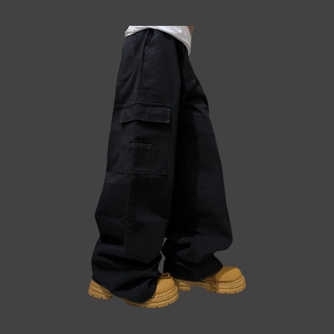 24. Bulky Black Multi-pocket Cargo Massive Baggy Denim Jeans, Men's ...