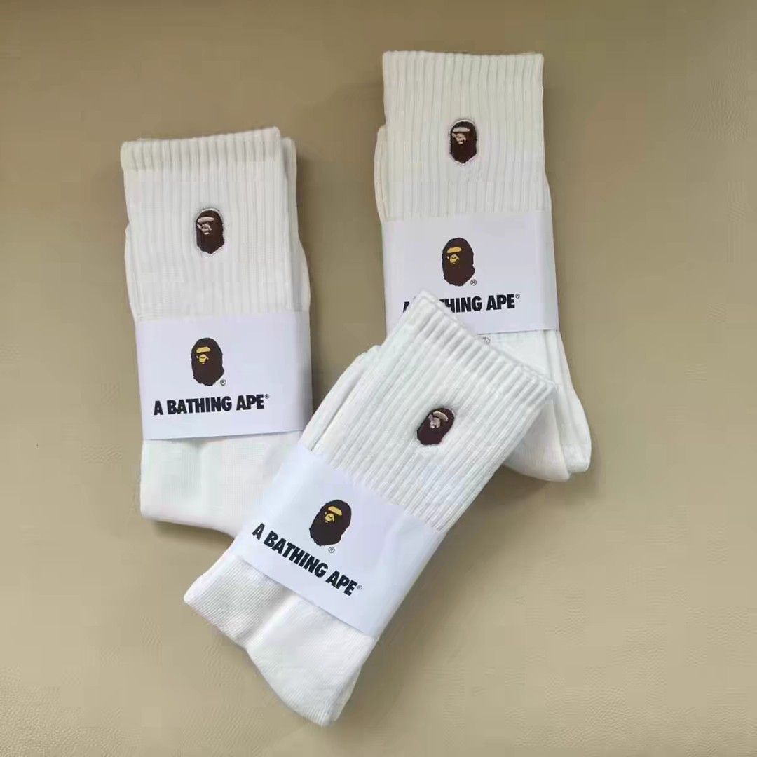 Bape socks long 20cm black white color size EU36-EU43, Men's Fashion ...