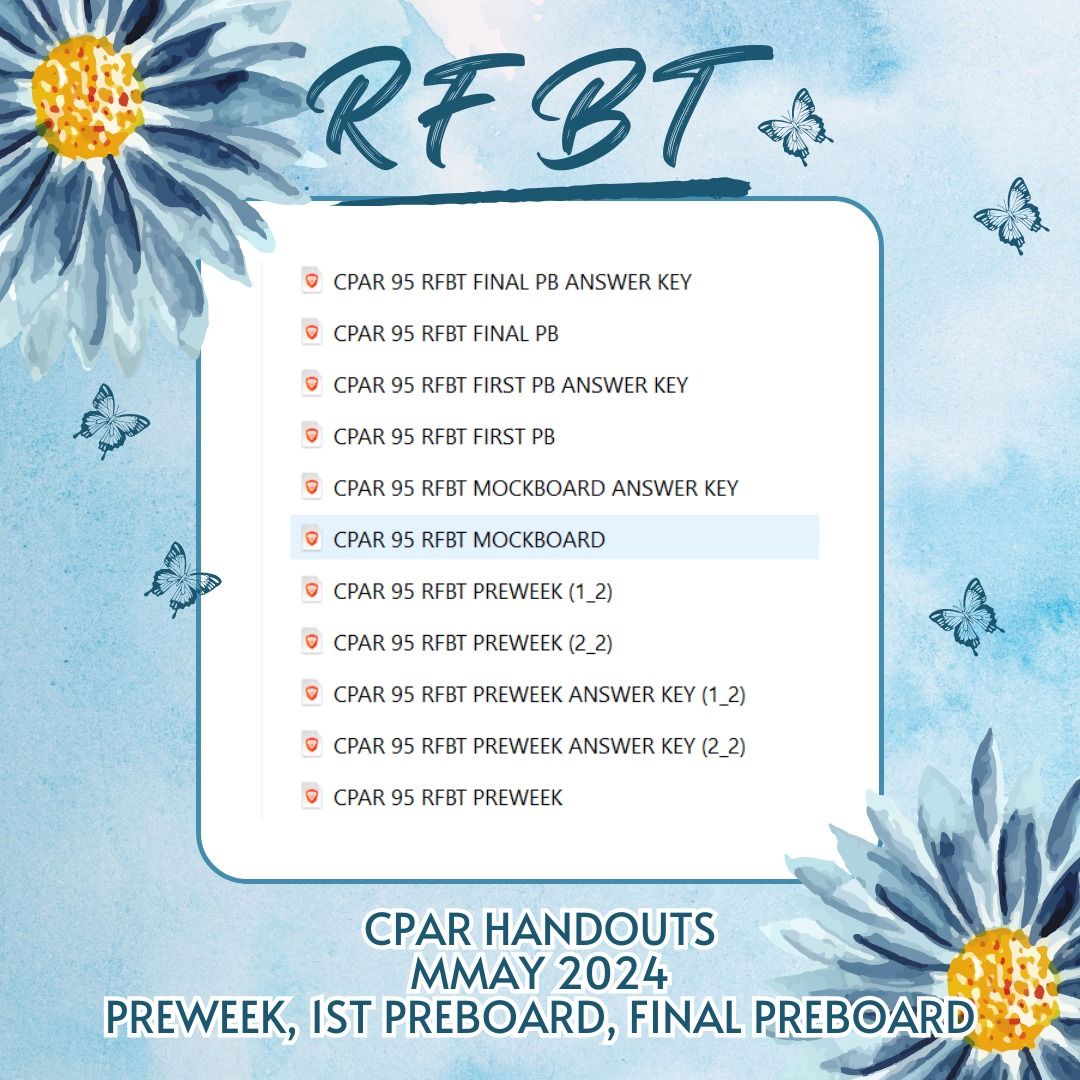 CPAR RFBT LAW Reviewer Review Materials Preweek 1st Preboard Final Preboard May 2024, Hobbies ...