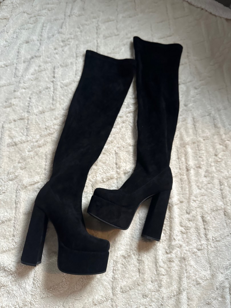 Knee Length Black Boots with Heels, Women's Fashion, Footwear, Boots on ...