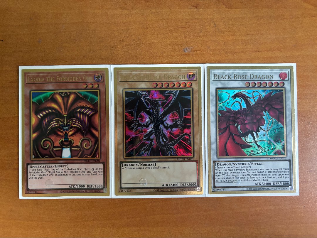Yugioh Premium Gold Rare Red Eyes, Exodia and Black Rose Dragon ...