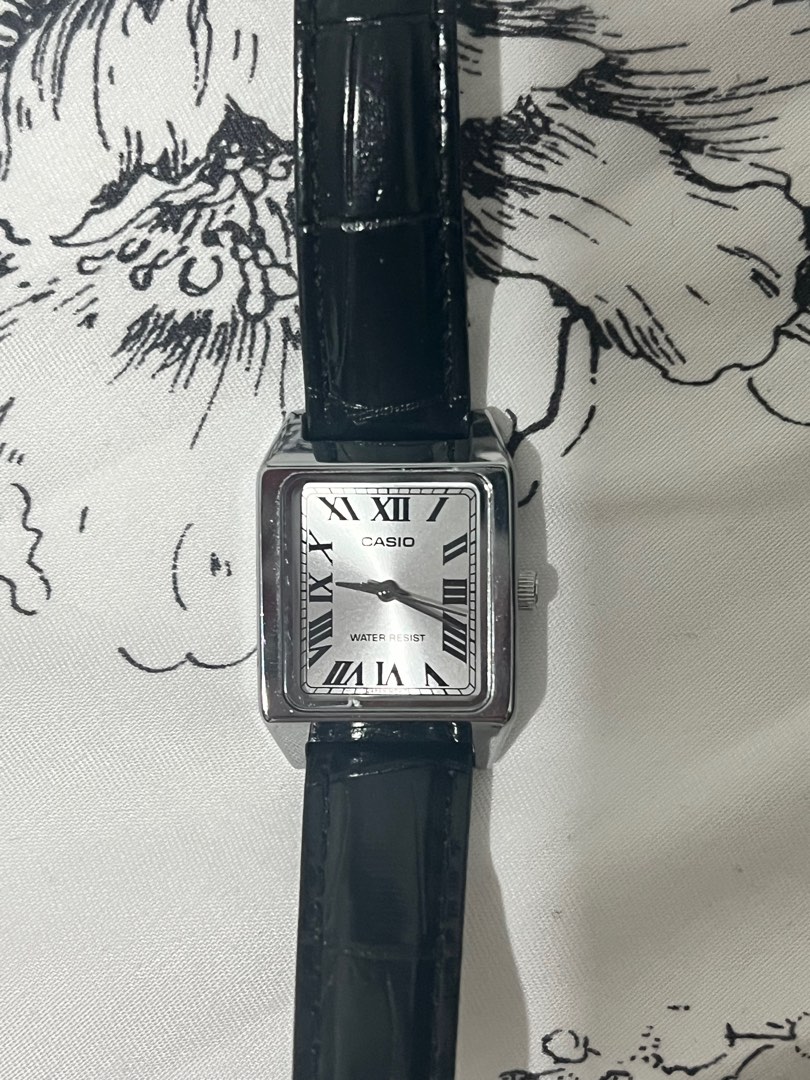 CASIO rectangle black leather strap watch, Women's Fashion, Watches ...