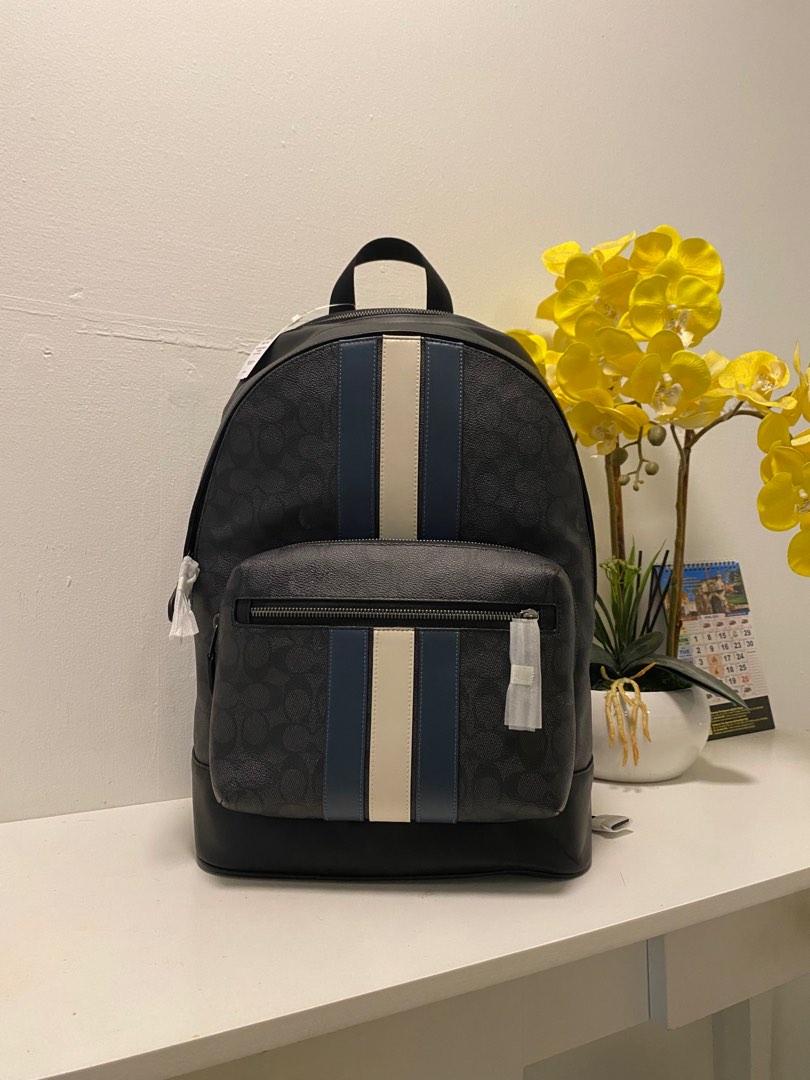 Coach West Backpack in Signature Canvas with Varsity Stripe, Luxury ...