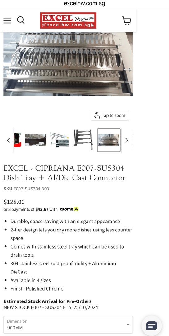Dish tray Excel Cipriana SS304 -900, Furniture & Home Living, Bathroom ...