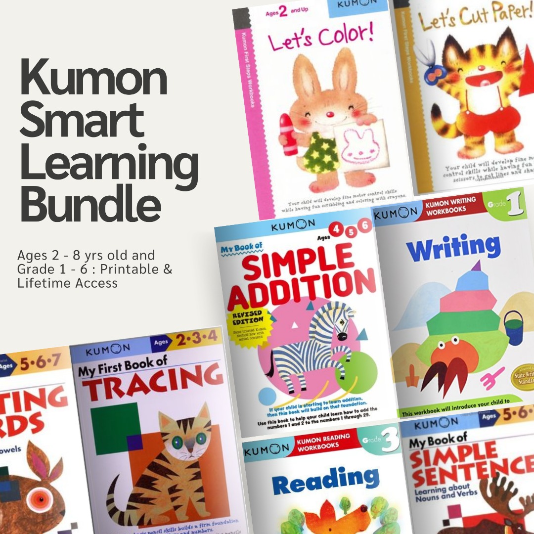 Kumon Workbook Learning Bundle for Ages 2 - 8 yrs old and Grade 1 - 6 ...