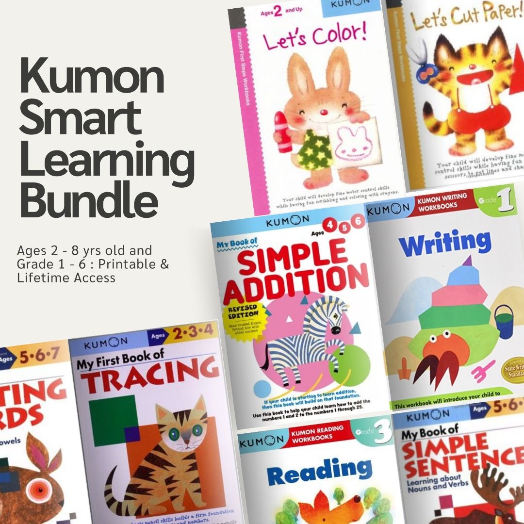 Kumon Workbook Learning Bundle for Ages 2 - 8 yrs old and Grade 1 - 6 ...