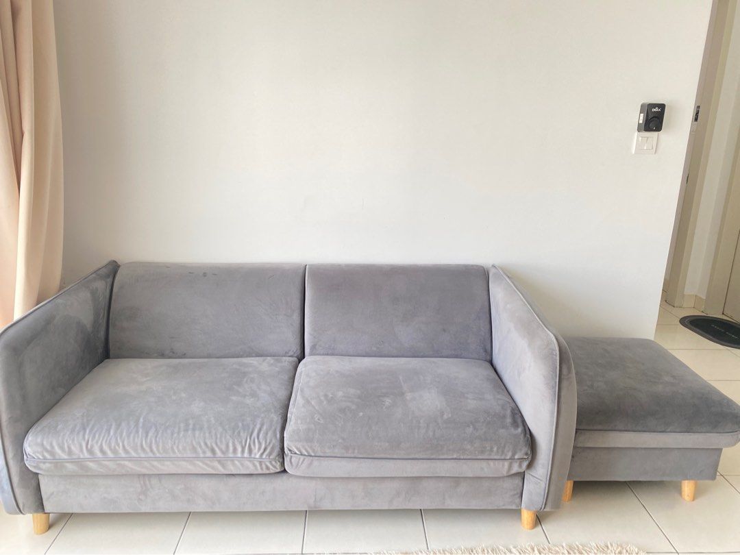 Pocket Spring 3 Seater + Stool Premium Velvet Fabric L Shape Sofa Couch ...