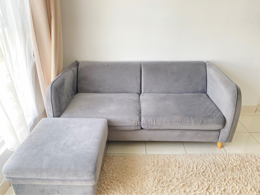 Pocket Spring 3 Seater + Stool Premium Velvet Fabric L Shape Sofa Couch ...