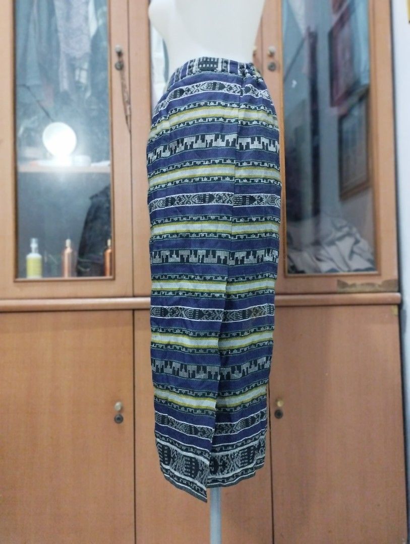 Rok span etnik rok panjang pinggang karet rok model tenun preloved L2060, Fesyen Wanita, Pakaian ...