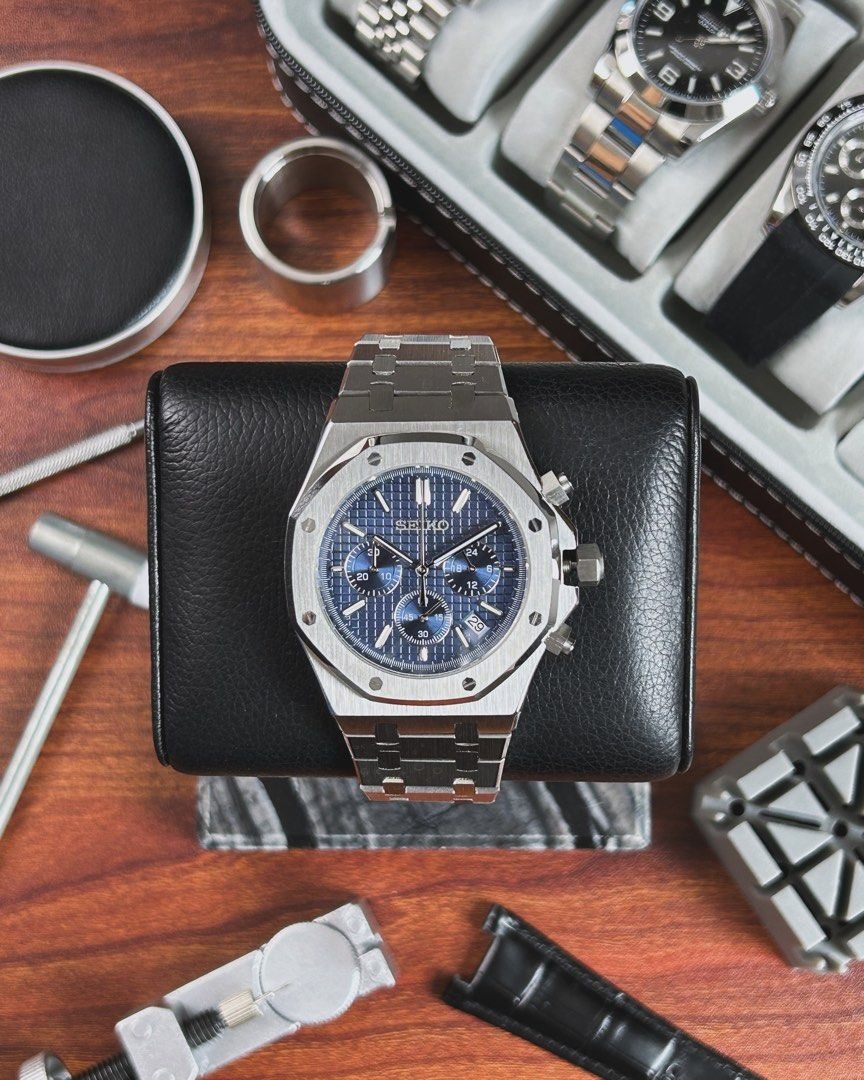 (SALE) Seiko AP Chronograph Mod Audemars Piguet Blue Dial Royal Oak ...