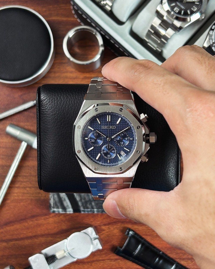 Seiko AP Chronograph Mod Audemars Piguet Blue Dial Royal Oak Cosmograph ...