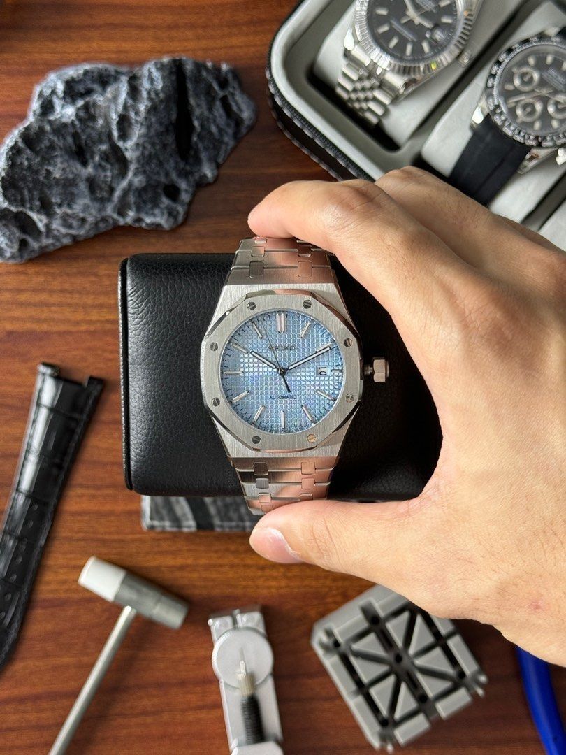 Seiko AP Royal Oak Mod Audemars Piguet Ice Blue Dial Watch, Luxury ...