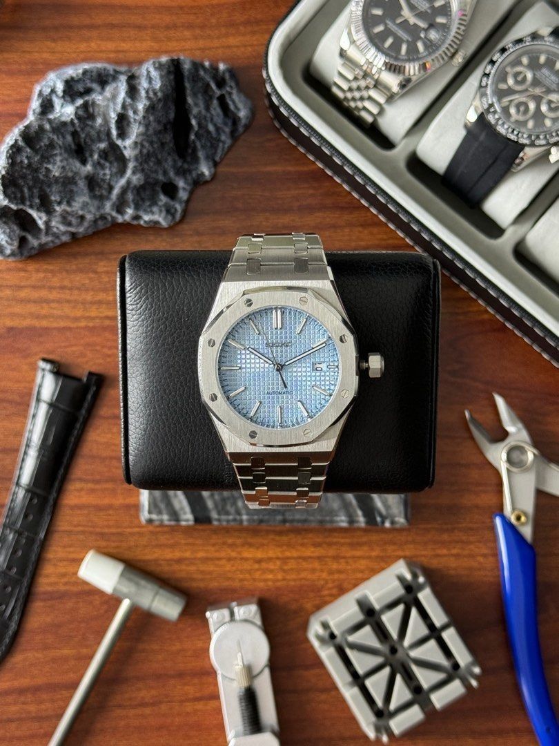 Seiko AP Royal Oak Mod Audemars Piguet Ice Blue Dial Watch, Luxury ...