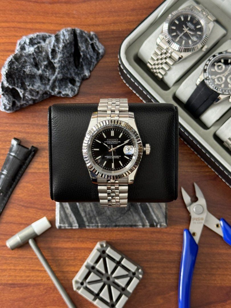 Seiko Datejust Oyster Perpetual Mod in Black Dial Watch, Luxury ...
