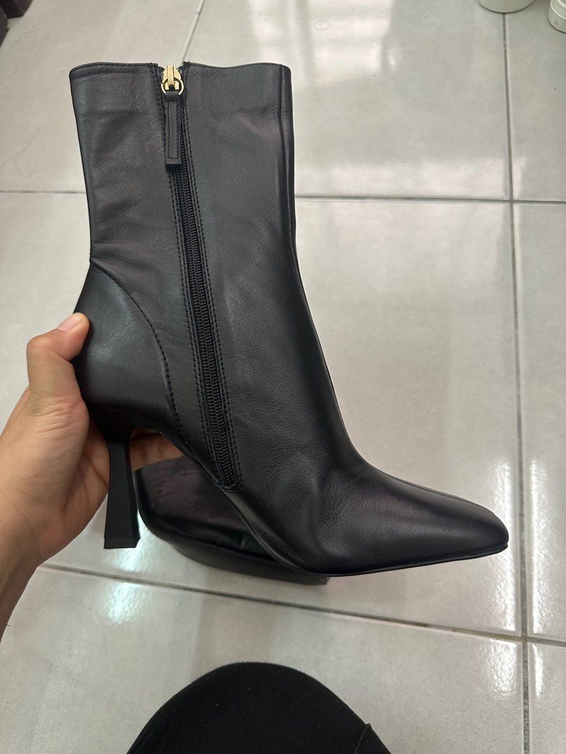 ZARA BLACK LEATHER ANKLE BOOT, Women's Fashion, Footwear, Boots on ...