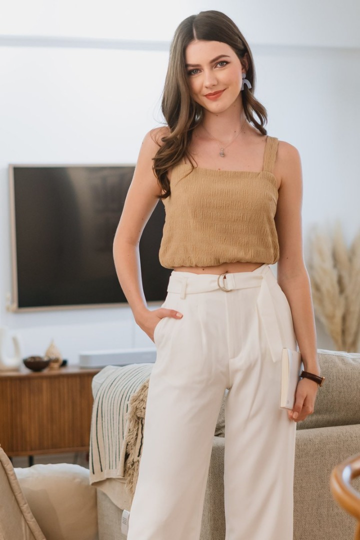 ACW Elastic Band Square Neck Top in Ecru, Women's Fashion, Tops, Other ...
