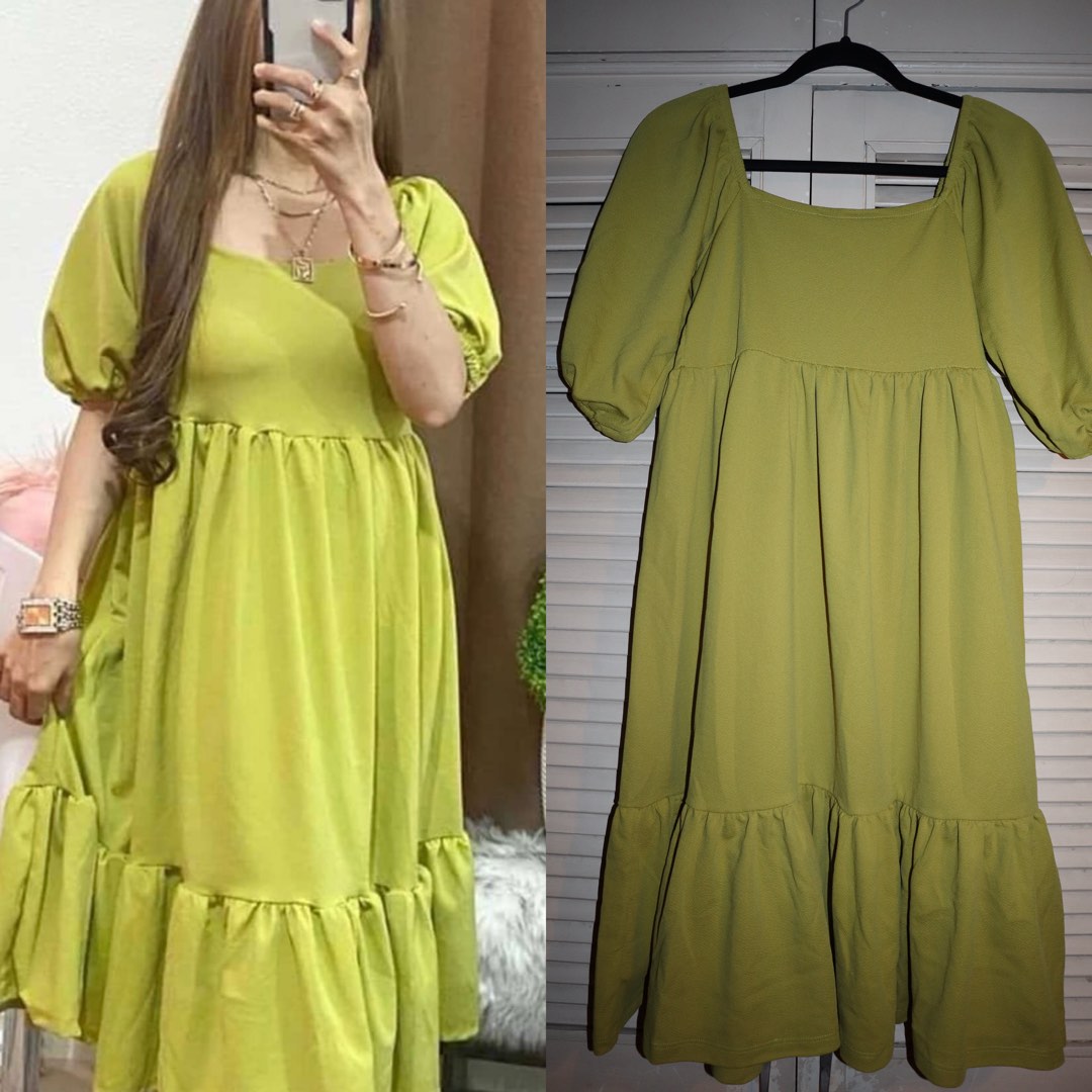 Avocado Puff Midi Dress, Women's Fashion, Dresses & Sets, Dresses on ...
