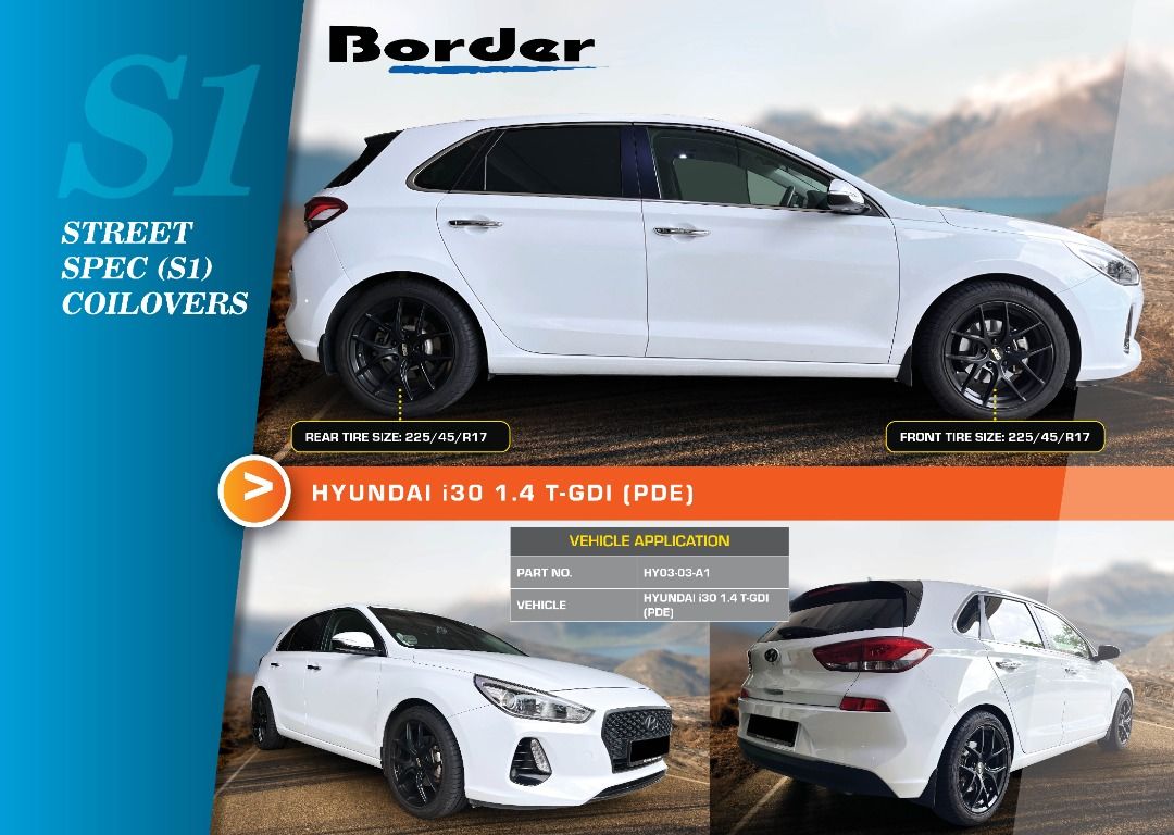 BORDER STREET SPEC (S1) COILOVERS ON HYUNDAI i30 1.4 T-GDI (PDE), Car ...