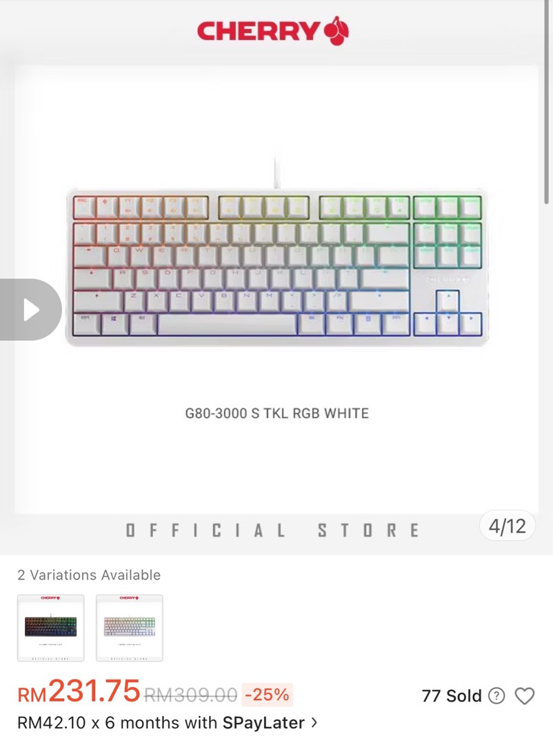 CHERRY G80-3000 S TKL RGB Mechanical Gaming Keyboard (MX Blue Switches), Computers & Tech, Parts ...