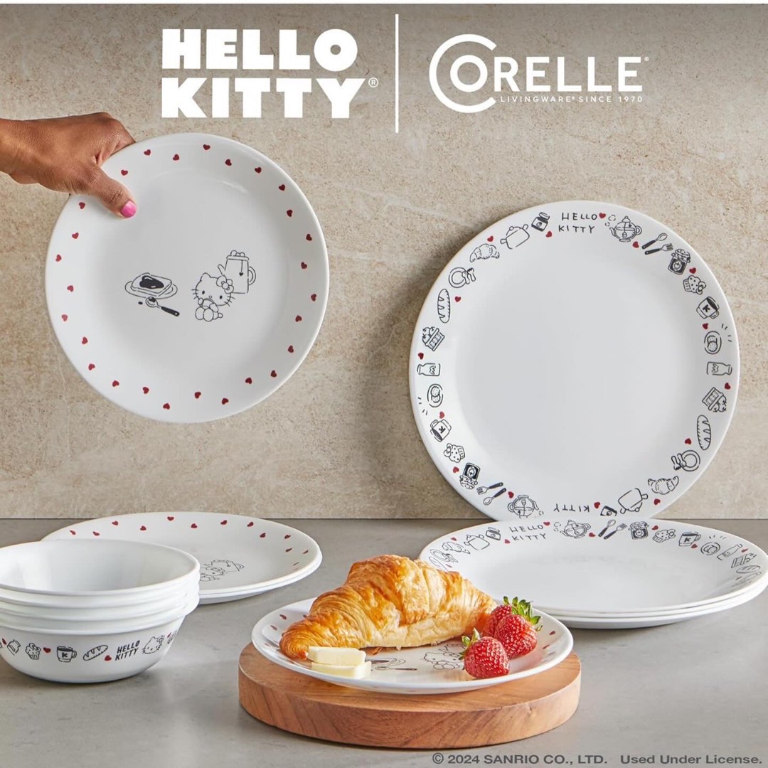 Corelle Vitrelle Hello Kitty 12-PC Dinnerware Set, Furniture & Home Living, Kitchenware ...