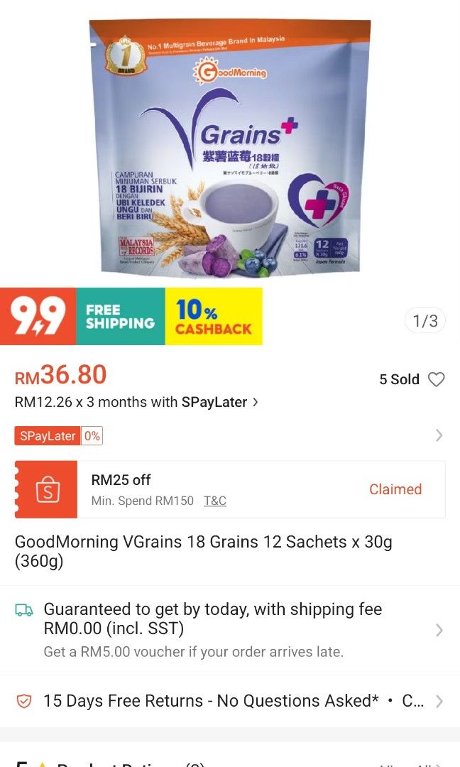 Good morning vgrains ubi keledek sweet potato ( 12sachets x 30g), Food & Drinks, Packaged ...