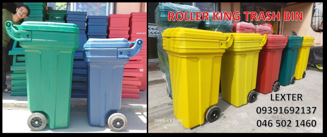 roller king trash bin heavy duty with wheels, Furniture & Home Living ...